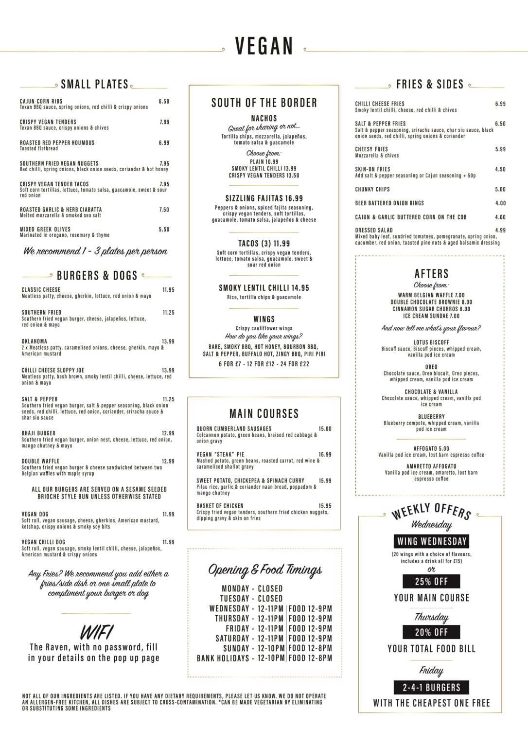 The Raven Pub Menu - Delicious Food & Drinks in Farndon