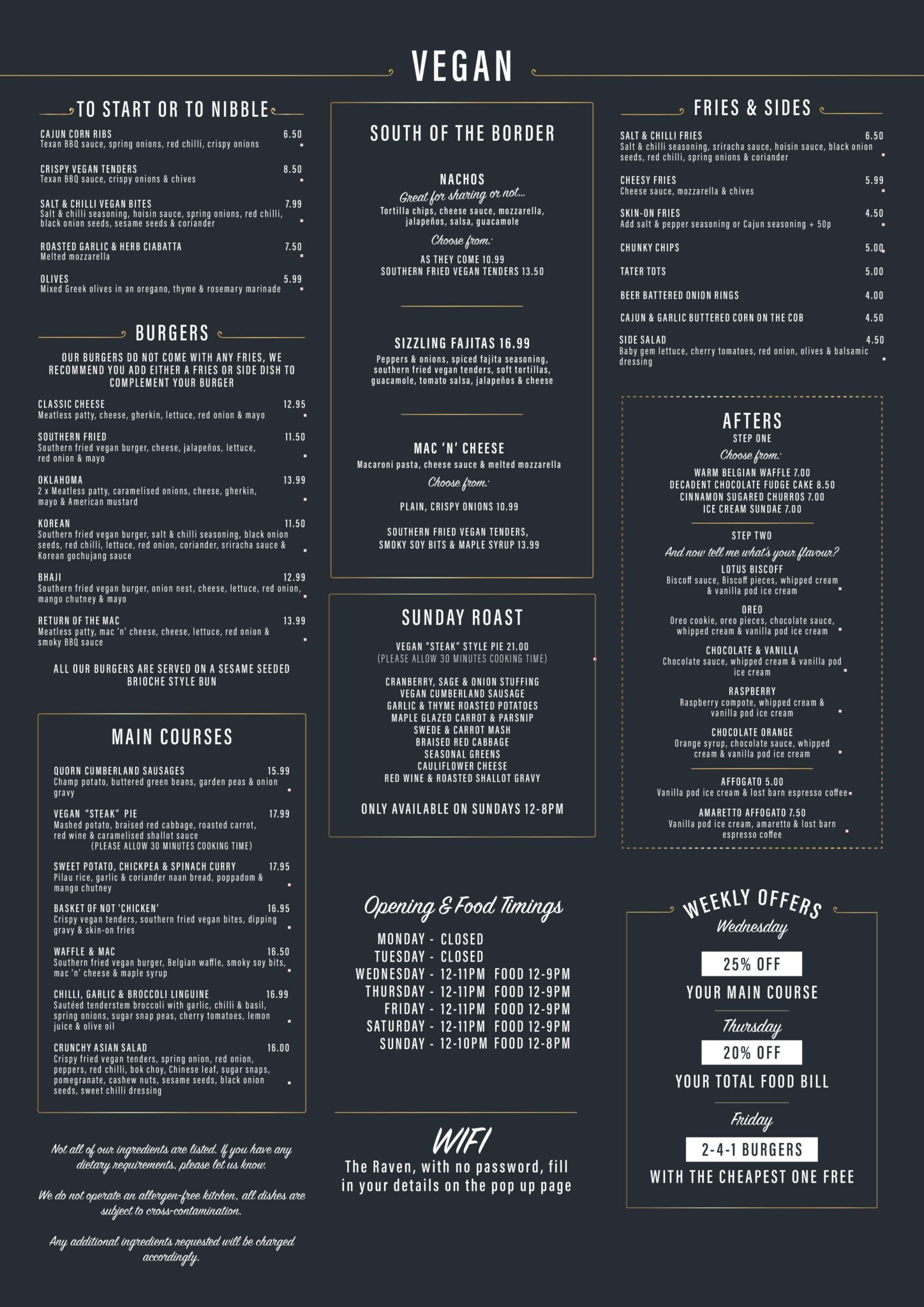 The Raven Pub Menu - Delicious Food & Drinks in Farndon