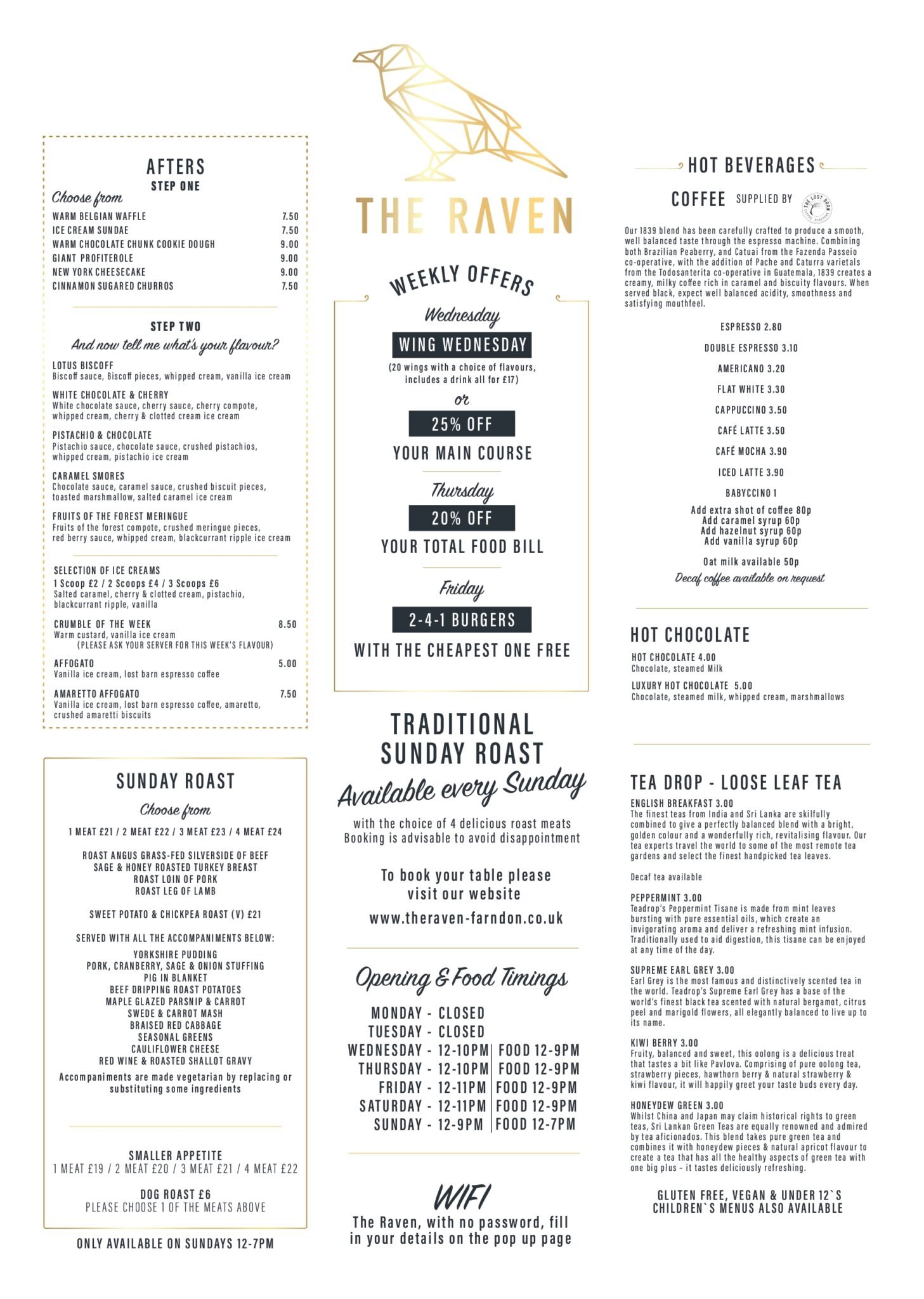 The Raven Pub Menu - Delicious Food & Drinks in Farndon