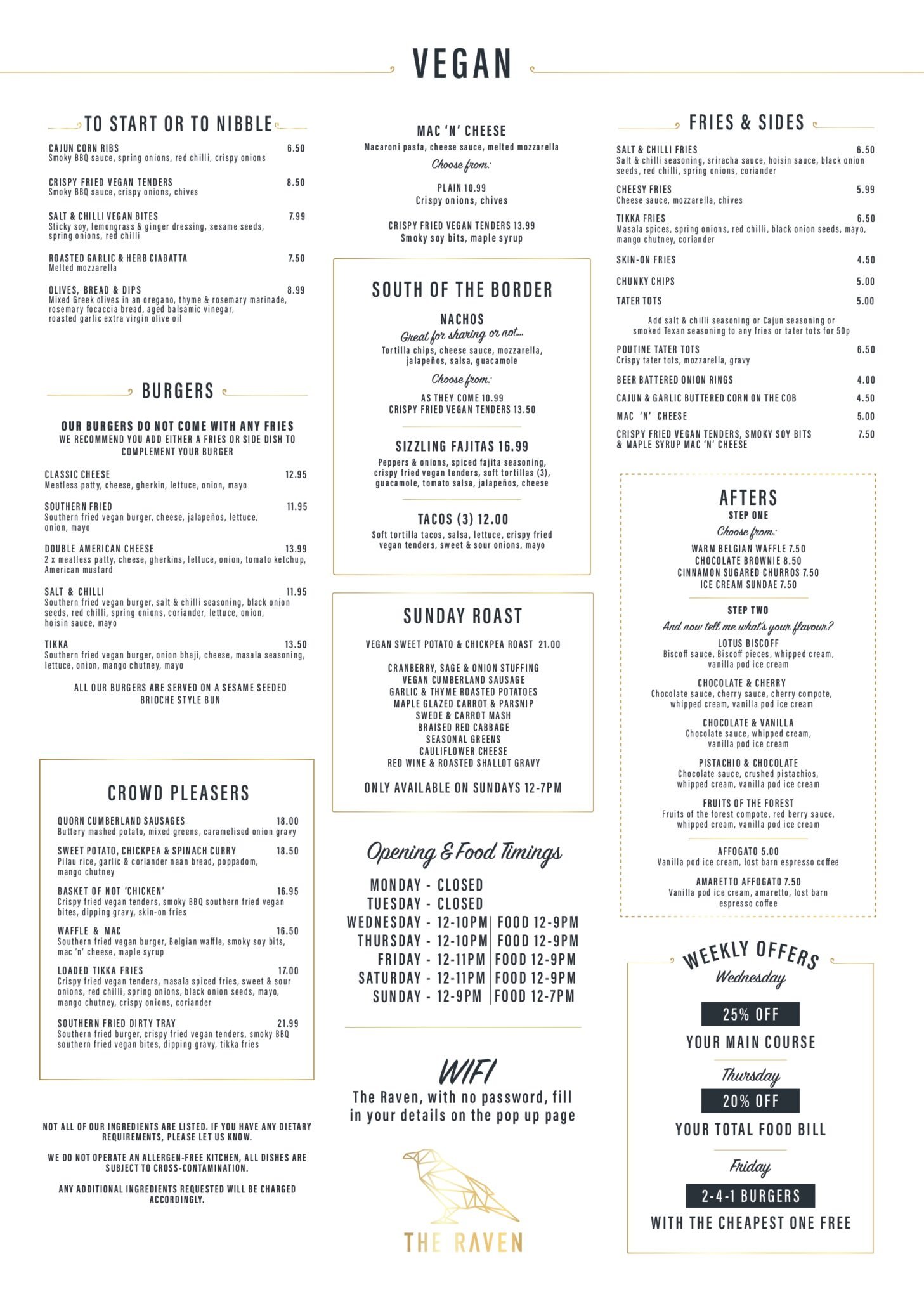 The Raven Pub Menu - Delicious Food & Drinks in Farndon