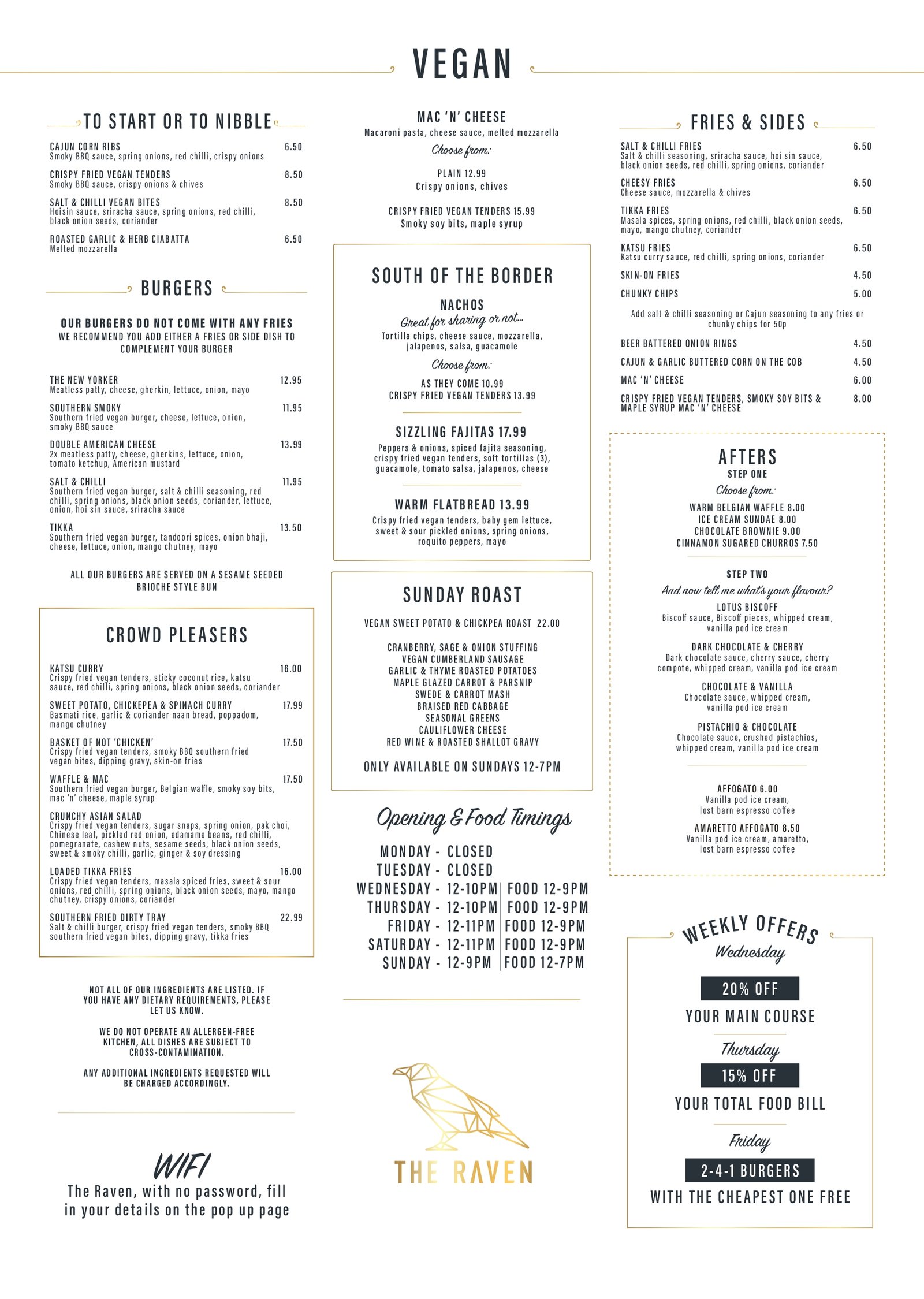 The Raven Pub Menu - Delicious Food & Drinks in Farndon